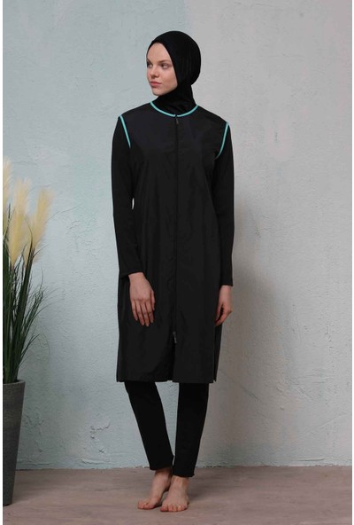 Haşema Kadın Mavi Biyeli Tam Tesettür Mayo N-8034HARE