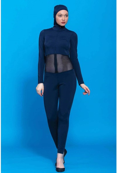Haşema Kadın Fileli Lacivert Uzun Kol Yüzücü Tulum H-2255TULUM Haşema Kadın Fileli Lacivert Uzun Kol Yüzücü Tulum H-2255TULUM