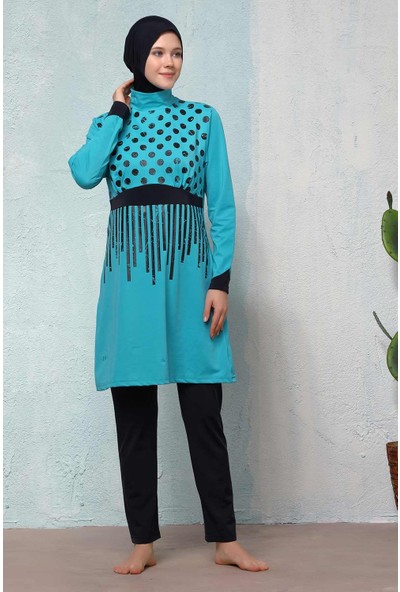 Haşema Kadın Mint Yeşili Pauntiye Detaylı Tesettür Mayo H-2510PERVİN