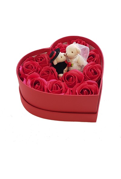 Chavin Kalpli Gelin Damat Ayıcıklar Güllü Aşk Kutusu yap98