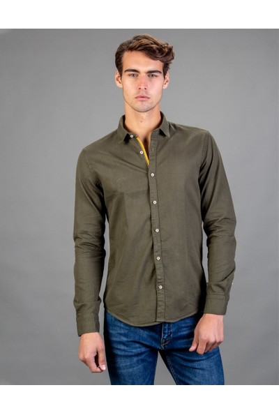 Tudors Slim Fit Denim Yeşil Erkek Gömlek Tudors Slim Fit Denim Yeşil Erkek Gömlek