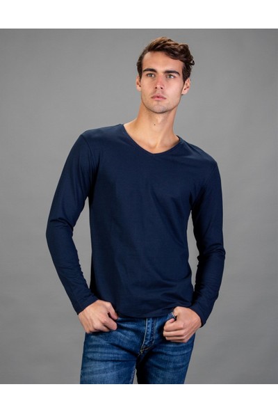 Tudors V Yaka Düz Basic Uzun Kol Sweatshirt