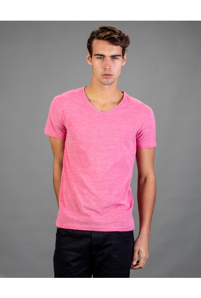 Tudors V Yaka Düz Pembe Oxford Erkek T-Shirt Tudors V Yaka Düz Pembe Oxford Erkek T-Shirt