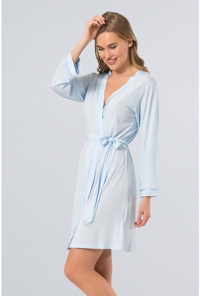 Türen 3164 Düz Sabahlık - Mavi