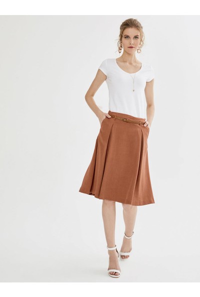 Xint Kadın Xint Normal Bel Kemerli Kloş Kesim Etek Xint Kadın Xint Normal Bel Kemerli Kloş Kesim Etek