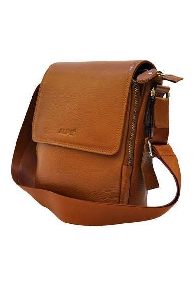 Alpe Deri Erkek Omuz Çantası - Taba