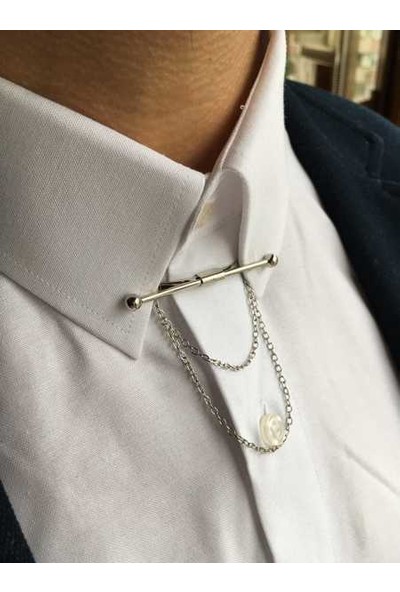 Tezgah İstanbul Zincirli Gömlek Yaka Iğnesi Silver Tezgah İstanbul Zincirli Gömlek Yaka Iğnesi Silver