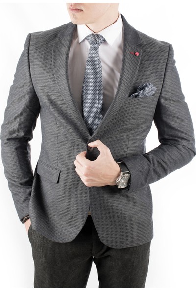 Deepsea Antracite Kendinden İplik Örgü Tek Düğme-Tek Yırtmaç Blazer Erkek Ceket 1801832