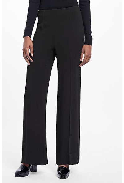 Brooks Brothers Kadın Siyah Bol Paça Kumaş Pantolon