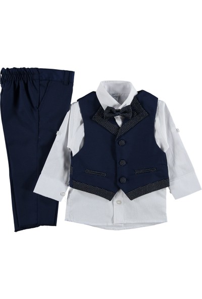 Terry Erkek Çocuk Damatlık Çift Yaka Smokin Takım Lacivert 1 Yaş