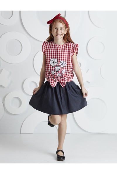 Ollie&Olla Kız Çocuk Çiçekler Denim Etek Takım