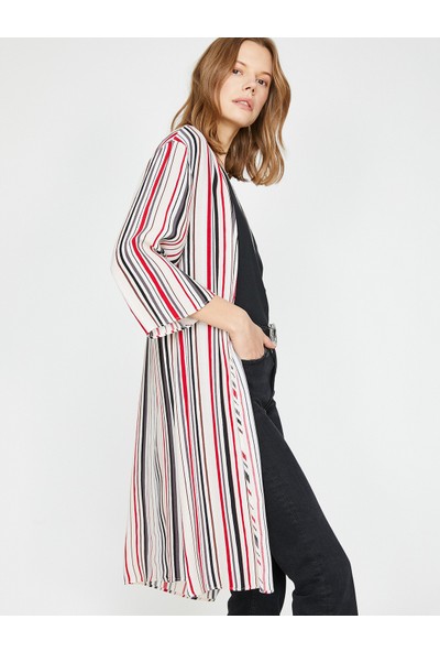 Koton 9YAK52893UW Uzun Kol Çizgi Desenli Renkli Kadın Kimono