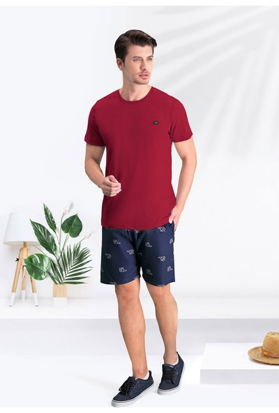 Arnetta Cubic Bear Bordo Erkek Şort Takım