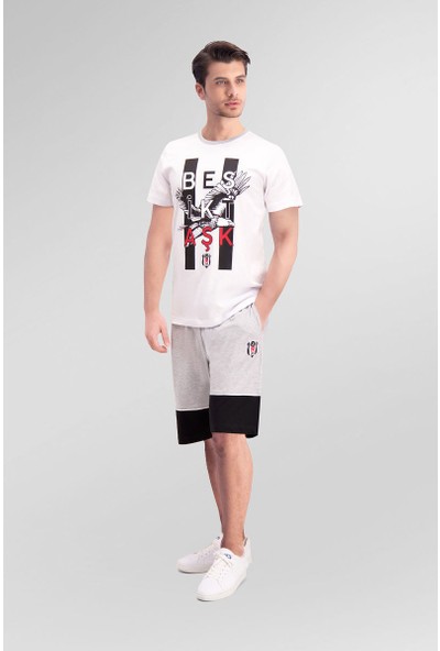 Beşiktaş Lisanslı Beyaz Erkek Bermuda Takım