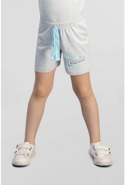 Mickey & Minnie Mouse Lisanslı Açık Gri Kız Çocuk Şort