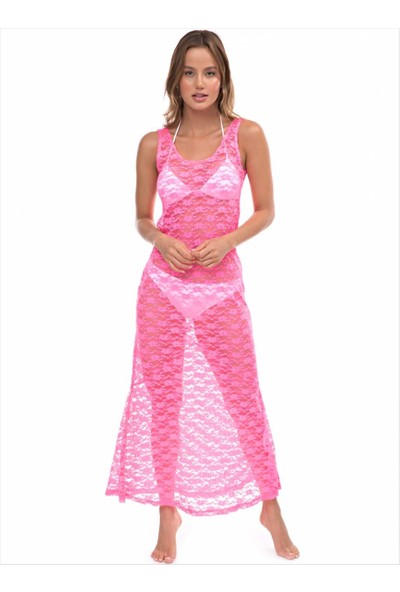 Ayyıldız Kadın 59456 Neon Uzun Plaj Elbisesi Pembe