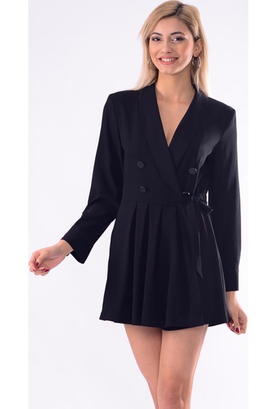 İroni Blazer Şort Tulum - 1725-903 Siyah