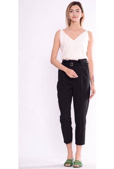 İroni Yüksek Bel Havuç Siyah Pantolon - 1731-891 Siyah