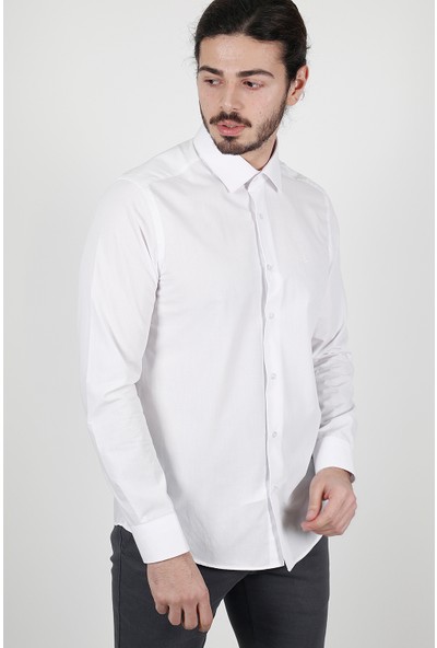 Jakamen Düz Dar Kalıp - Slim Fit Beyaz Gömlek Jakamen Düz Dar Kalıp - Slim Fit Beyaz Gömlek