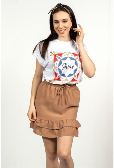 Livanomi Kadın Camel Beli Lastikli Mini Etek Livanomi Kadın Camel Beli Lastikli Mini Etek