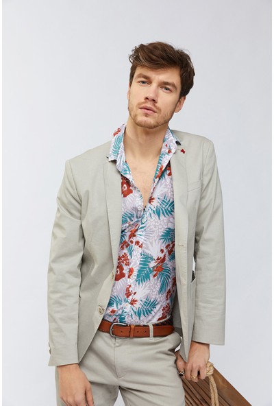 Avva Erkek Bej Mono Yaka Düz Slim Fit Torba Cepli Ceket A91Y4022