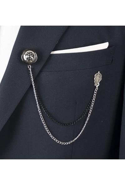 Deepsea Siyah İçi Taş Desenli Ceket Yaka Aksesuarı 1901742