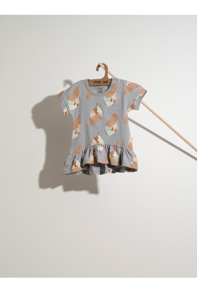 Moi Noi Dondurma Desen Fırfırlı Elbise