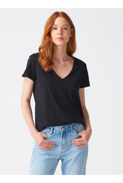 Dilvin 3470 V Yaka Basic T-Shirt-Siyah