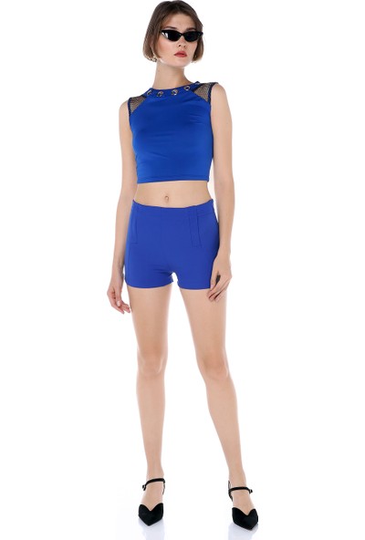 Sense 14056 Süs Cepli Atlas Krep Şort