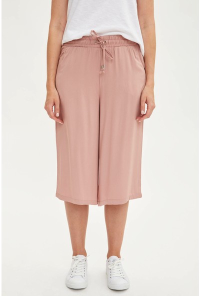 DeFacto Relax Fit Yüksek Bel Beli Bağcıklı Viskon Kapri Pantolon I6798AZ19SM