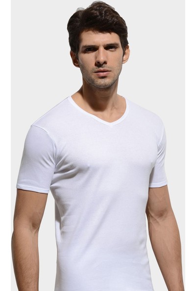 Bross Beyaz 1017 %100 Pamuk Erkek V Yaka Fanila