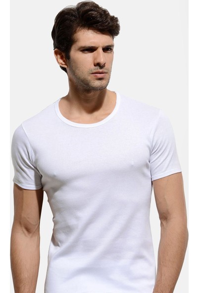 Bross Beyaz 1010 %100 Pamuk Erkek Bisiklet Yaka Fanila
