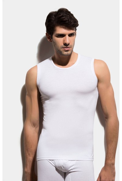 Bross Beyaz 1052 Lycralı Bisiklet Yaka Erkek Sıfır Kol Fanila