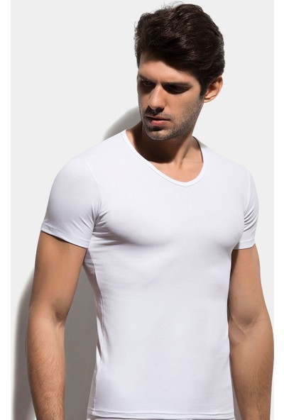 Bross Beyaz 1042 Lycralı V Yaka Erkek Fanila