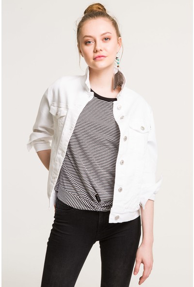 LTB Mona White Daisy Undamaged Wash Kadın Jeans Ceket LTB Mona White Daisy Undamaged Wash Kadın Jeans Ceket