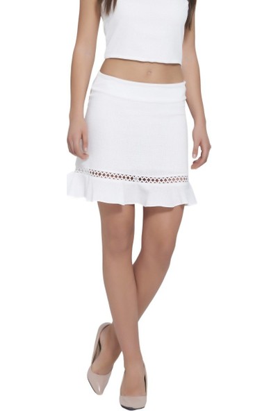 MOUSSELINN Kadın Beyaz Pileli Keten Etek