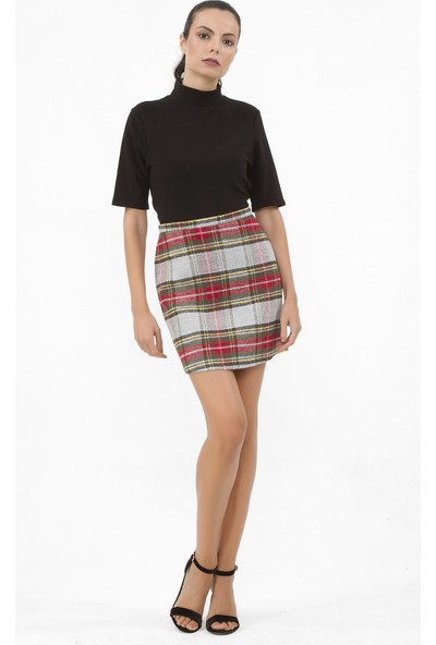 New Laviva Gri Ekose Mini Kadın Etek