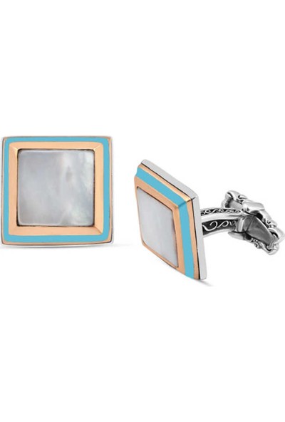 Silverplus Gümüş Sedef Taşlı Mavi Mineli Kol Düğmesi