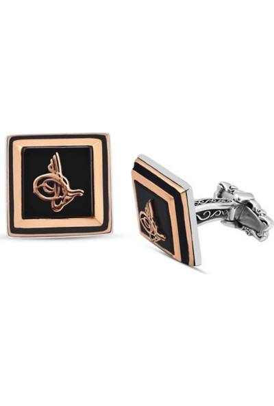 Silverplus Gümüş Onix Taşlı Osmanlı Tuğralı Kol Düğmesi