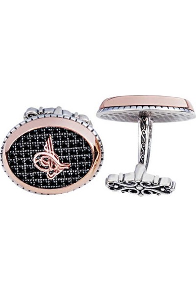 Silverplus Gümüş Siyah Zirkon Taşlı Osmanlı Tuğralı Kol Düğmesi Silverplus Gümüş Siyah Zirkon Taşlı Osmanlı Tuğralı Kol Düğmesi