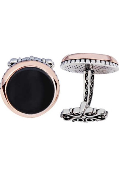 Silverplus ​​​​​​​​​Gümüş Onix Taşlı Yuvarlak Kol Düğmesi