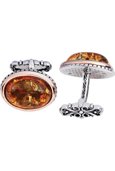 Silverplus Gümüş Sentetik Kehribar Oval Kol Düğmesi Silverplus Gümüş Sentetik Kehribar Oval Kol Düğmesi