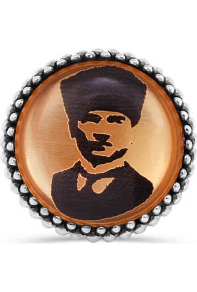 Silverplus Sarı Zemin Üzeri Atatürk Silüeti Gümüş Rozet