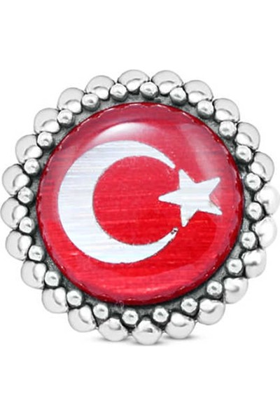 Silverplus Yuvarlak Ayyıldız Mineli Gümüş Rozet