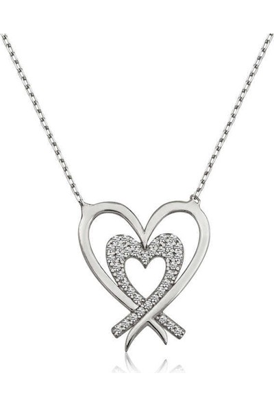 Tesbihayal ​Gümüş İki Kalp Bayan Kolye