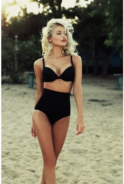 Angelsin Siyah Yüksek Bel Kaplı Bikini