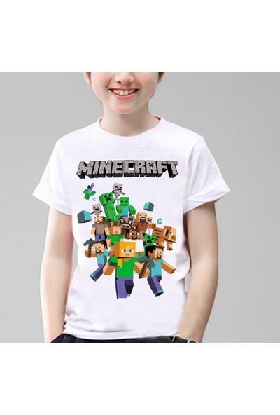 Minecraft Çocuk T-Shirt Beyaz Unisex Minecraft Çocuk T-Shirt Beyaz Unisex