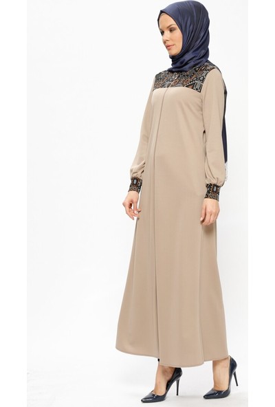 Fermuarlı Ferace - Vizon - Miss Cazibe