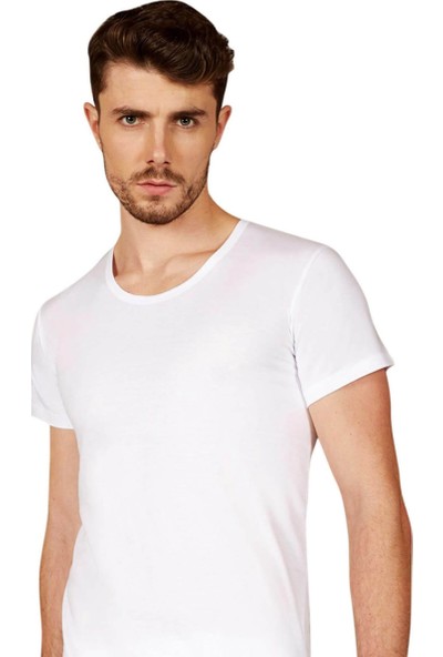 Anıl Beyaz Yuvarlak Yaka Kısa kollu Erkek Atlet 0315