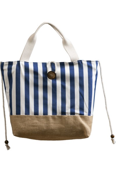 Heybez Mavi Çubuklu Plaj Çantası